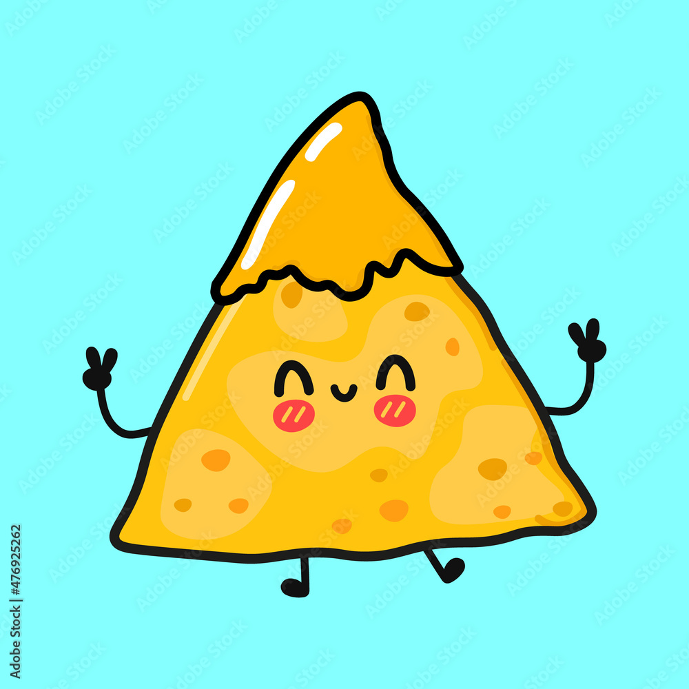Cute funny nachos character. Vector hand drawn cartoon kawaii ...
