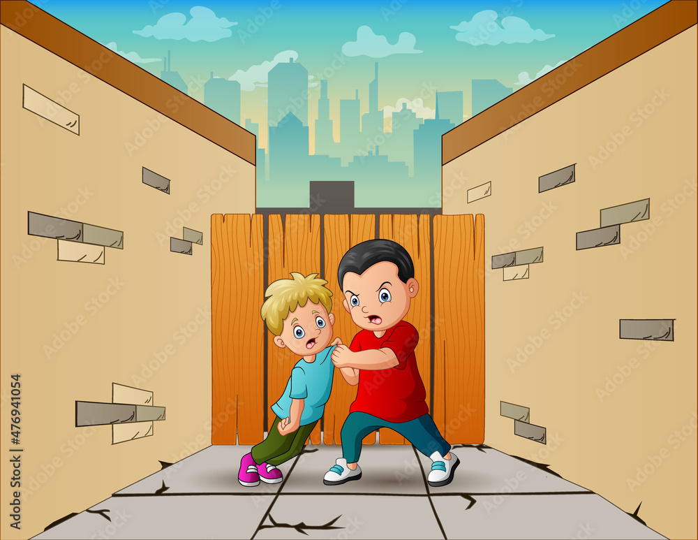 Cartoon boy bullying his younger friend Stock Vector | Adobe Stock