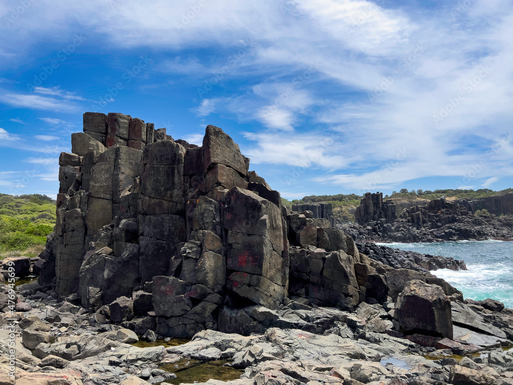 The landscape at Cathedral Rock, Kiama Australia. These volcanic rocks ...