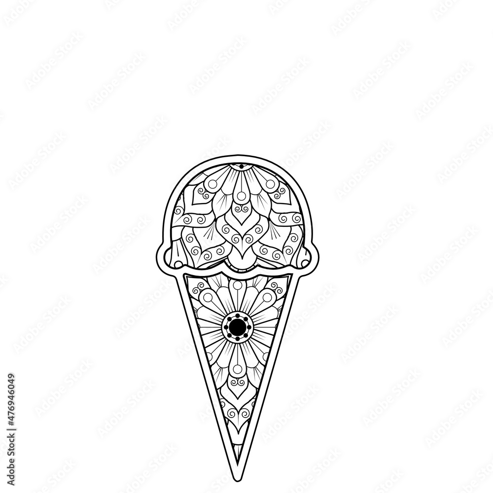 Ice cream mandala coloring page. vector and outline. Floral, ornate ...