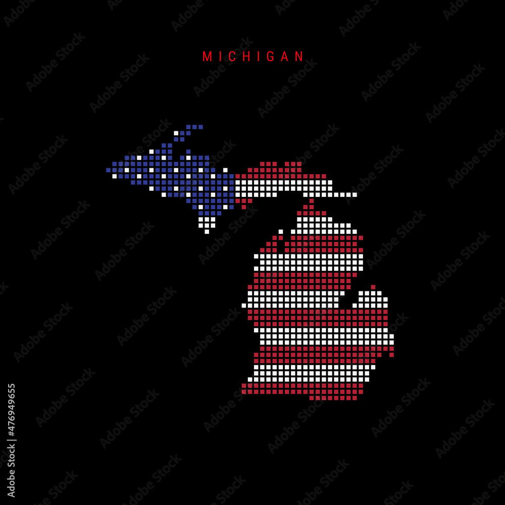 Square dots pattern map of Michigan. Dotted pixel map with US flag ...