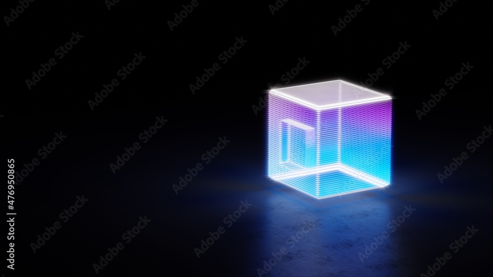 colorful neon glowing application 3d icon in dark background. cube ...