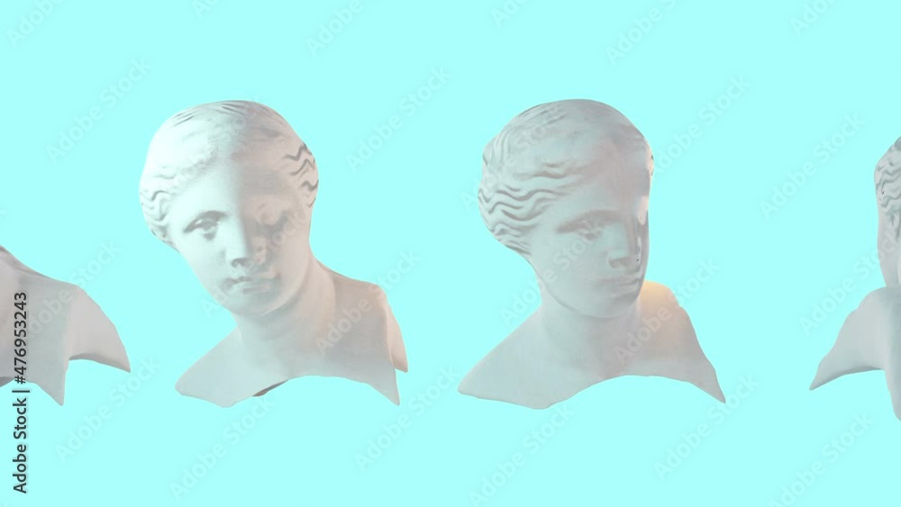 3D Glitch of Venus head on light blue background in 4K. Ultra high ...
