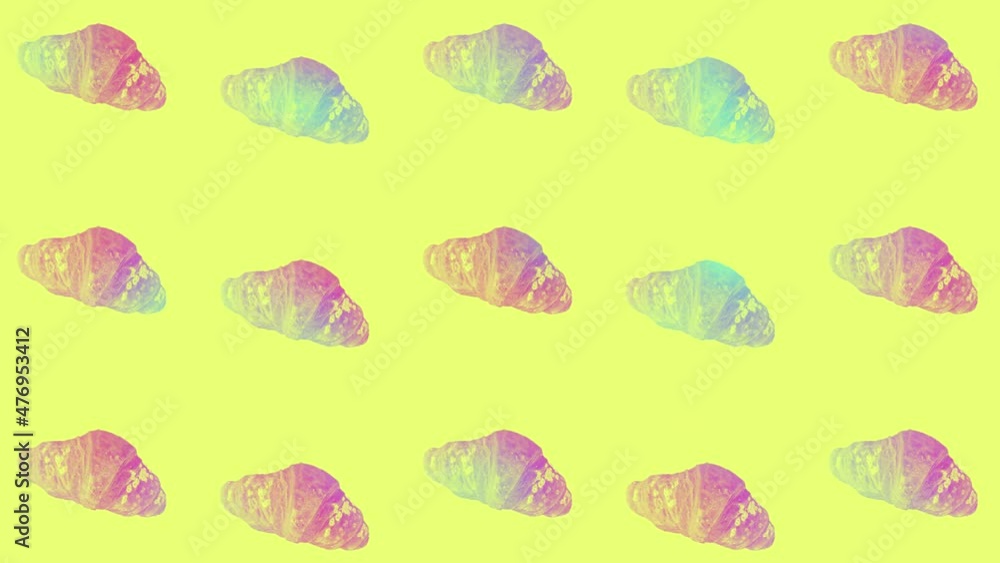 Croissants pattern in vibrant gradient holographic neon colors. Concept ...