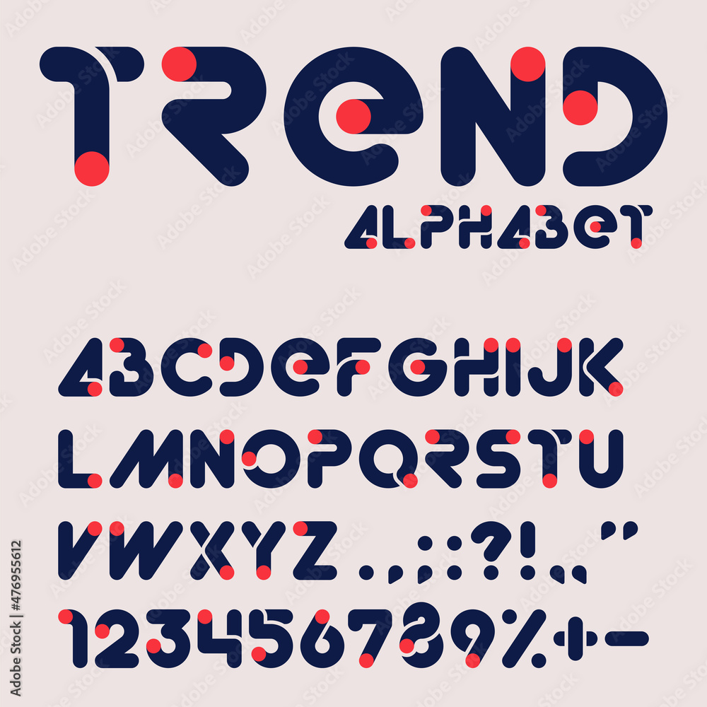 Vector creative font from lines and circles. Color alphabet on a light ...