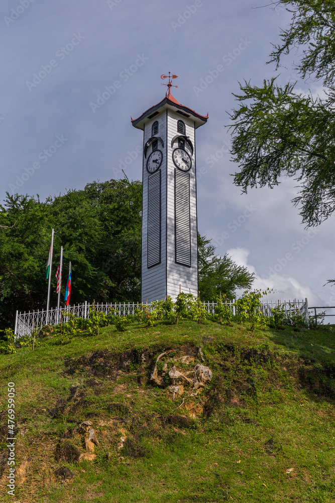 Atkinson Clock Tower over cloudy sky at Kota Kinabalu city, Sabah ...