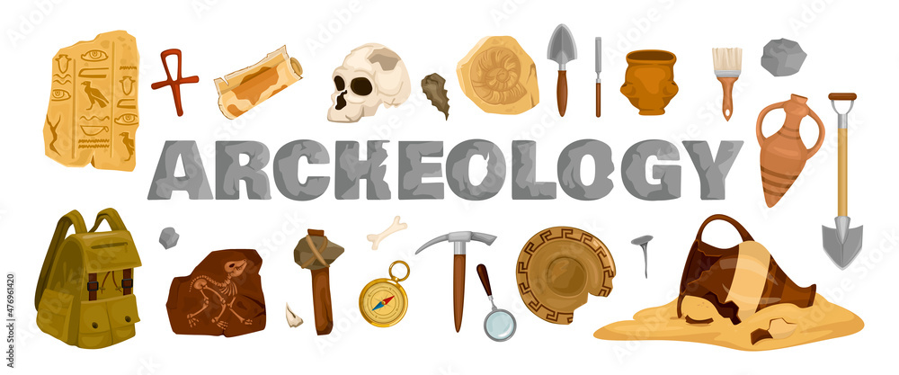 Archeology Ancient Artifacts Set Stock Vector | Adobe Stock