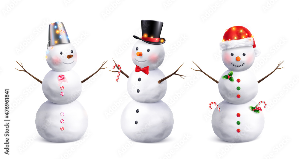 Snowman realistic set Stock Vector | Adobe Stock