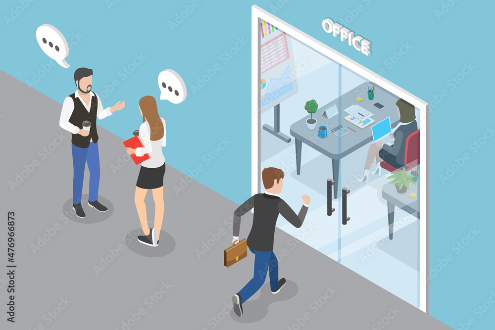 3D Isometric Flat Vector Conceptual Illustration of Office Entrance ...