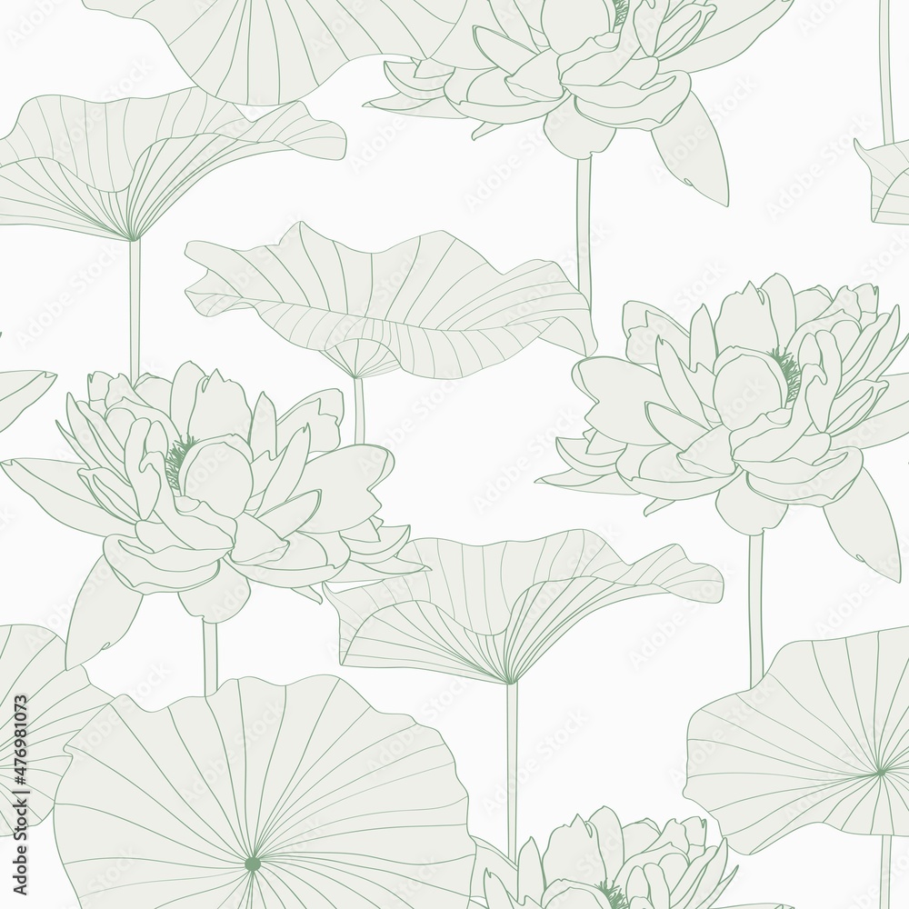 Seamless pattern, background with lotus flower. Botanical illustration ...