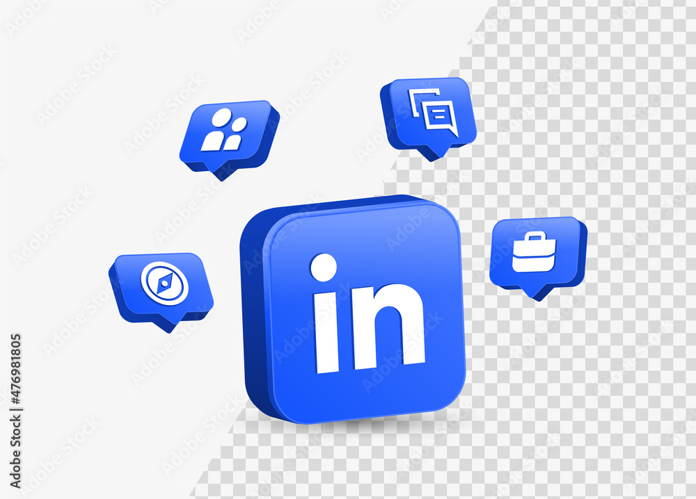 3d linkedin logo in modern square. social media logos with notification ...
