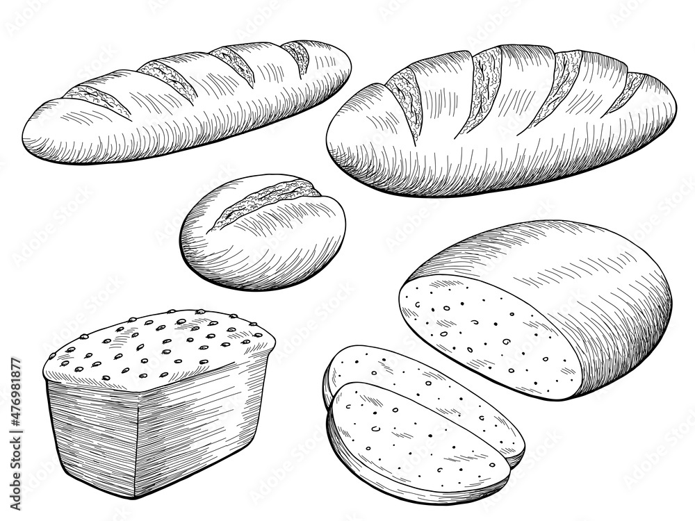 Bread set graphic black white isolated food sketch illustration vector ...