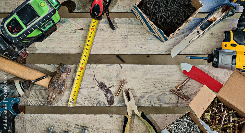 Tools and materials for installing a plasterboard suspended ceiling ...