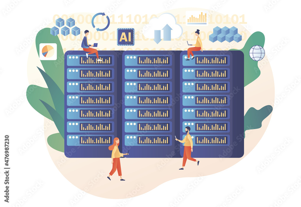Big data concept. Tiny people data engineers. Data science and jobs ...