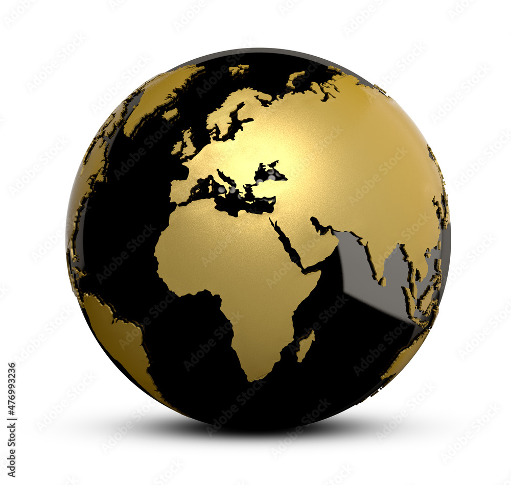 golden and black globe isolated on white background. 3d illustration ...