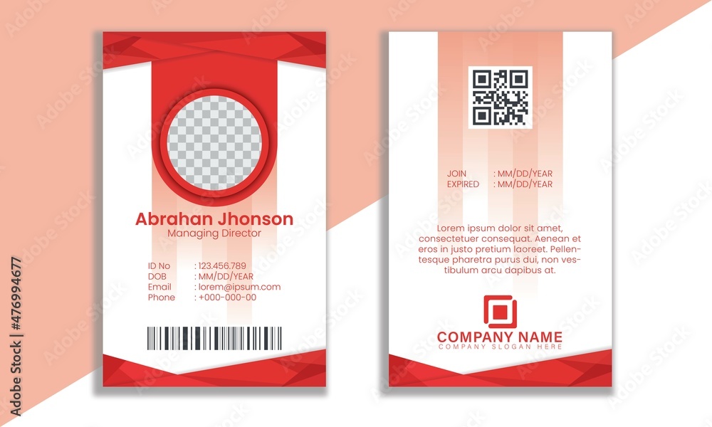 Red white abstract shapes creative professional modern id card design ...