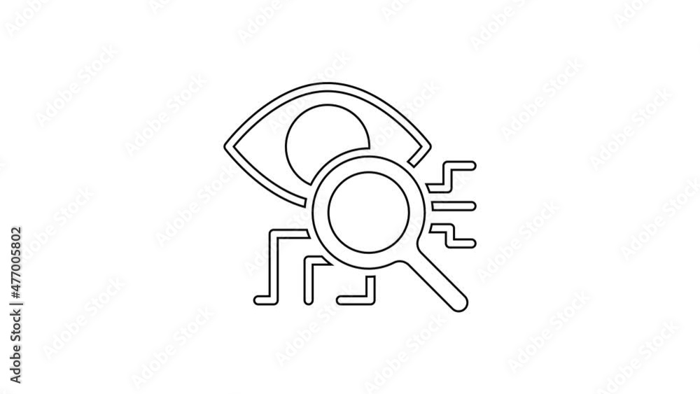 Black line Eye scan icon isolated on white background. Retinal scan ...