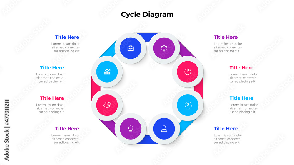Infographic cyclic diagram with 8 elements. Concept of eight steps or ...