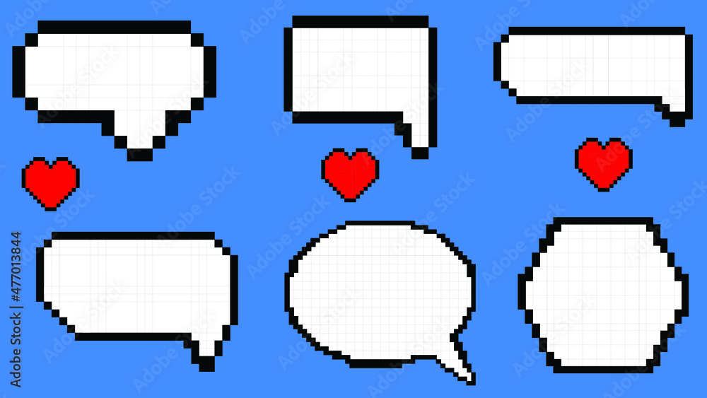 Collection set of the pixel blank speaking box, speech bubbles, frame ...