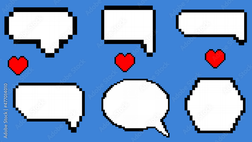 Collection set of the pixel blank speaking box, speech bubbles, frame ...