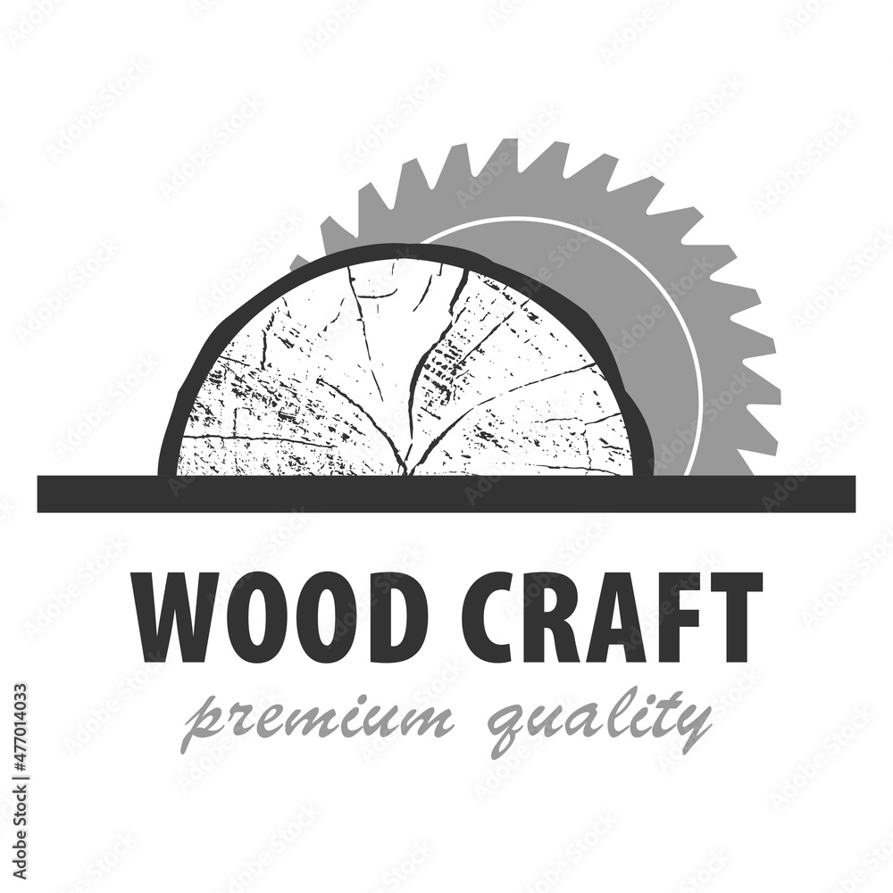 Wood craft logo in gray. Woodworks professional service. Cross section ...