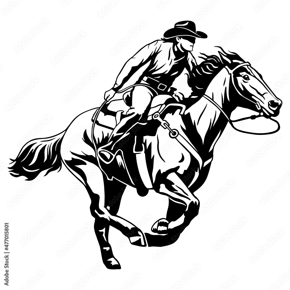 Cowboy in a hat riding a horse. Vector illustration for printing and ...