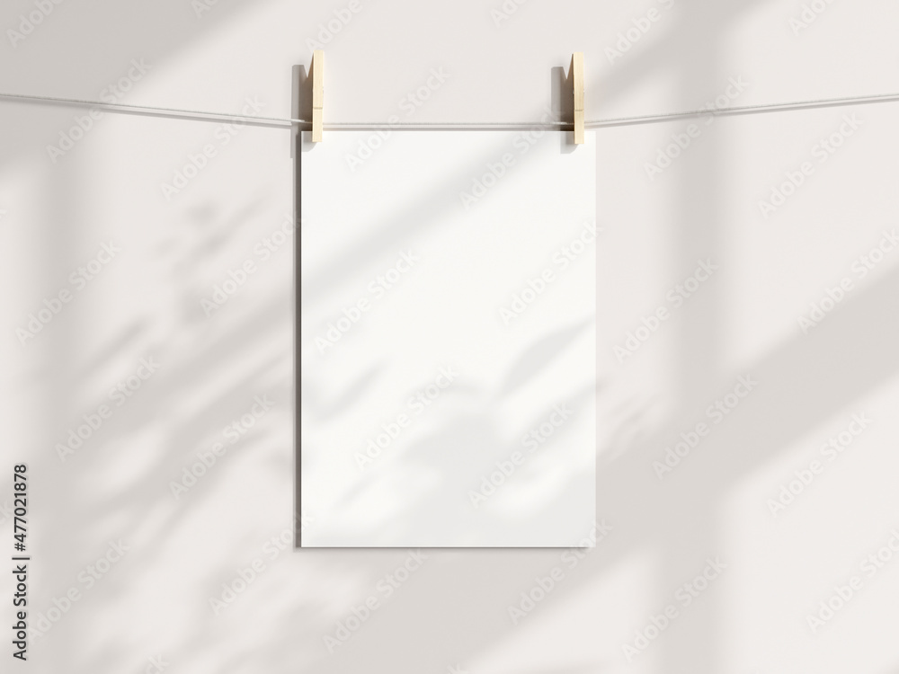 Poster mockup, card mockup, print mockup, paper mockup, pegs and paper ...