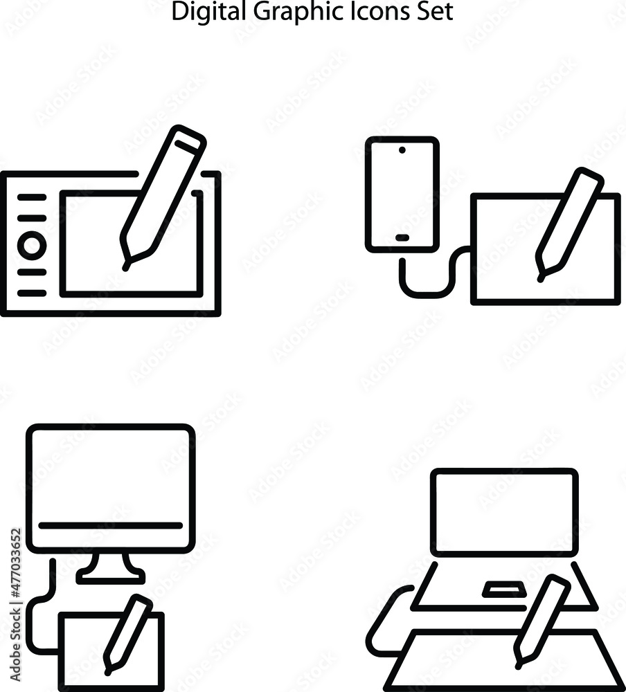 graphic tablet icons set isolated on white background. graphic tablet ...