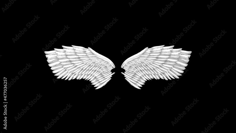 White angel or bird wings gently flap in a seamless loop on an alpha ...