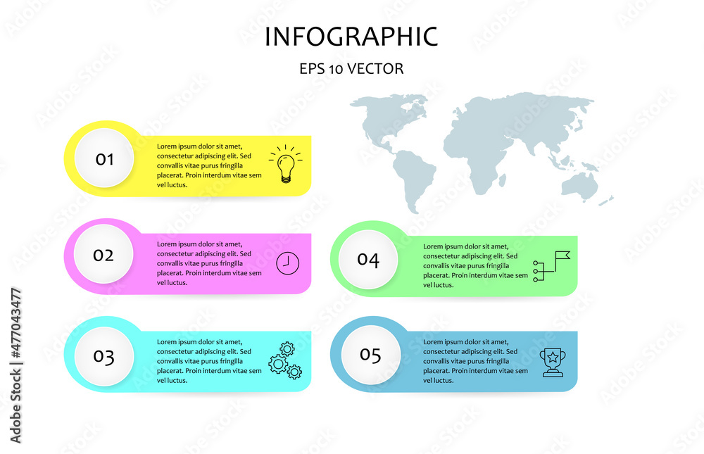infographic with 5 options idea motivation time gears checkbox finish ...