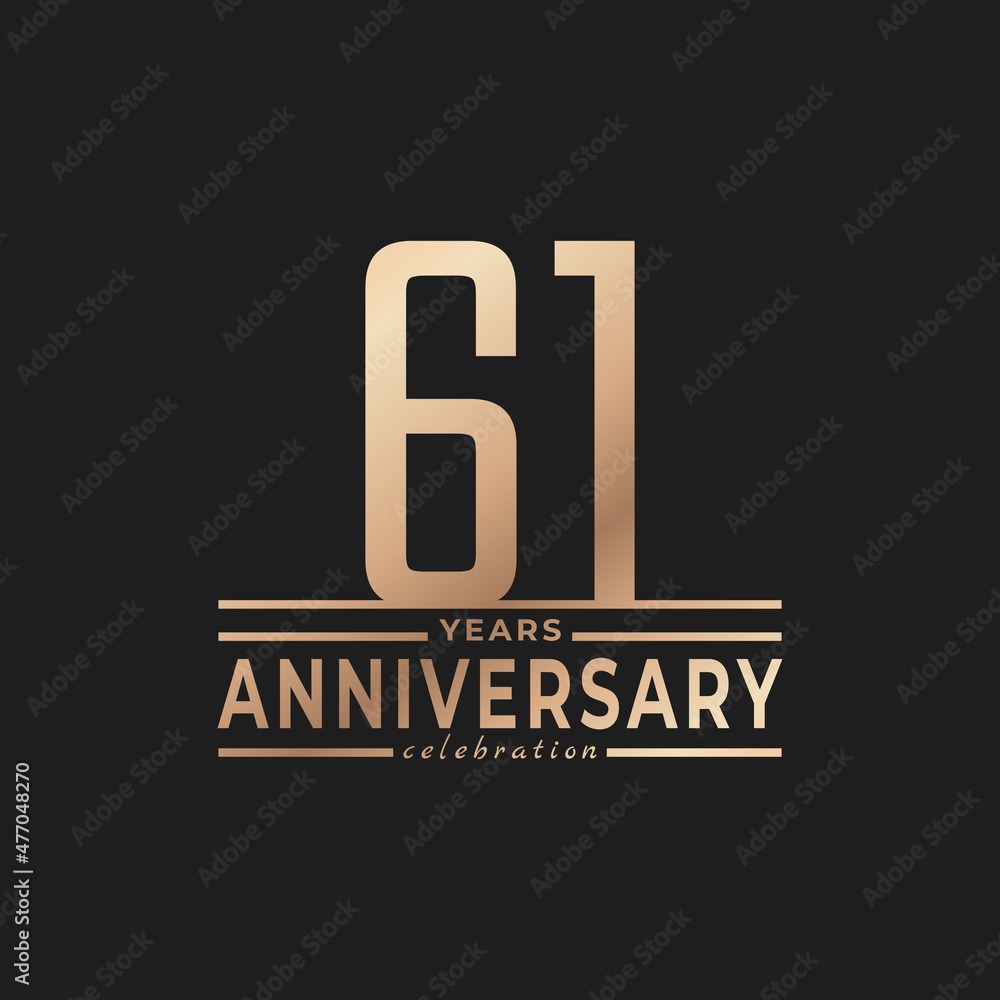 61 Year Anniversary Celebration with Thin Number Shape Golden Color for ...