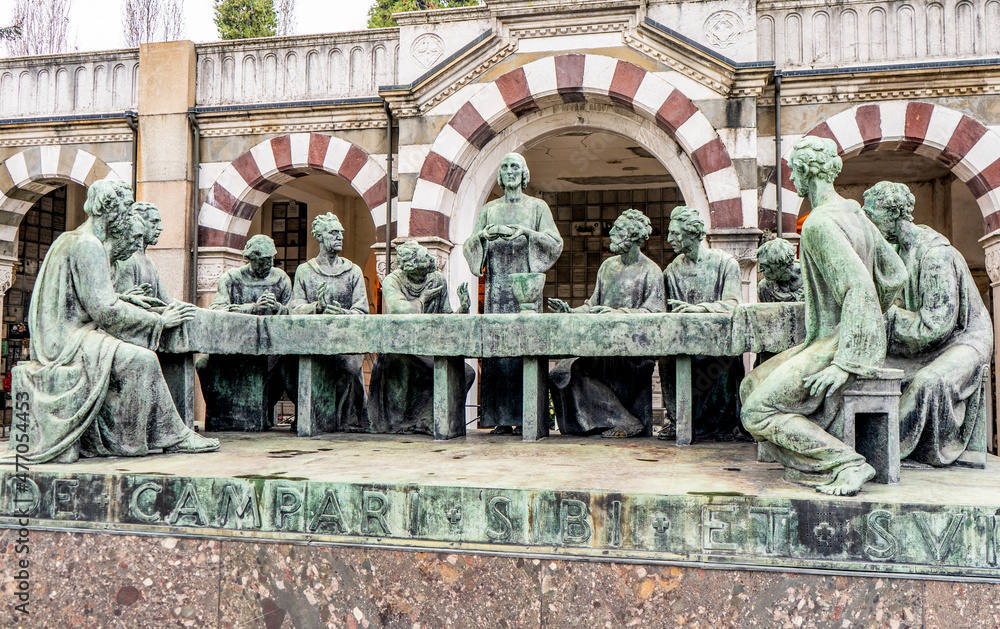 Bronze sculptures depicting the Last Supper, grave of Campari family in ...
