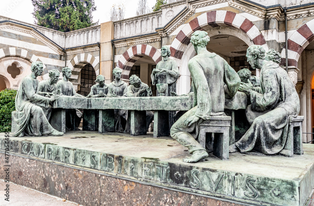 Bronze sculptures depicting the Last Supper, grave of Campari family in ...