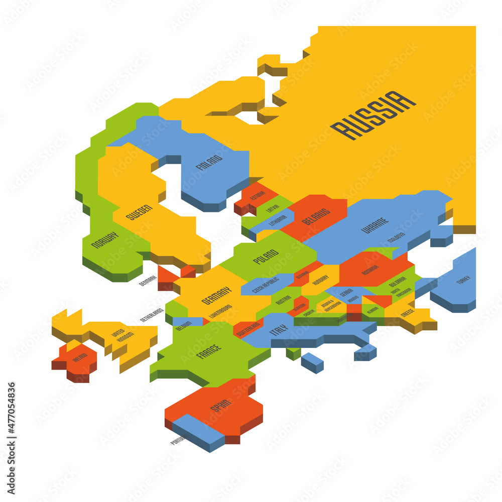 Isometric political map of Europe Stock Vector | Adobe Stock