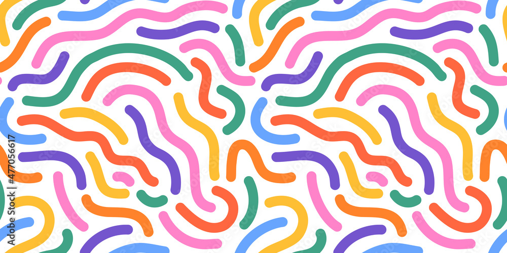 Colorful line doodle seamless pattern. Creative minimalist style art ...