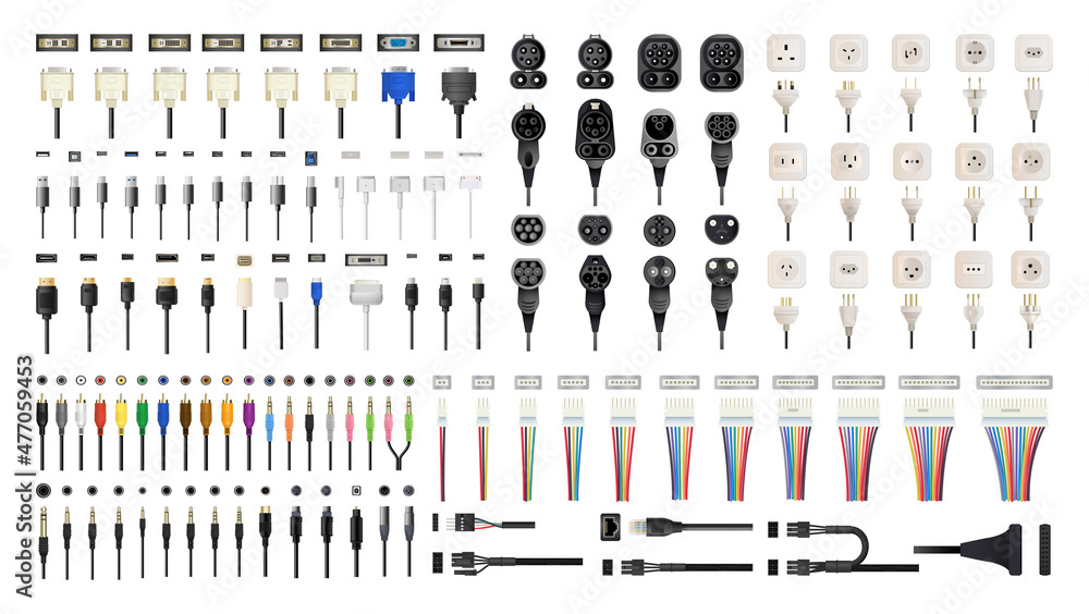 Poster A collection of connectors, plugs, sockets, jacks and cables for ...