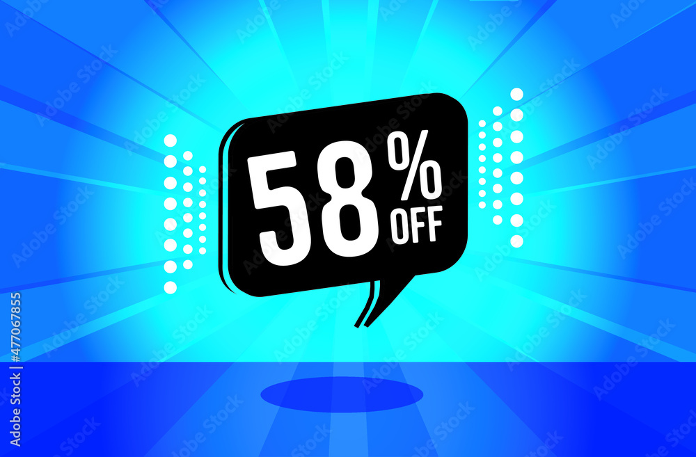 58 percent discount. blue banner with floating balloon for promotions ...
