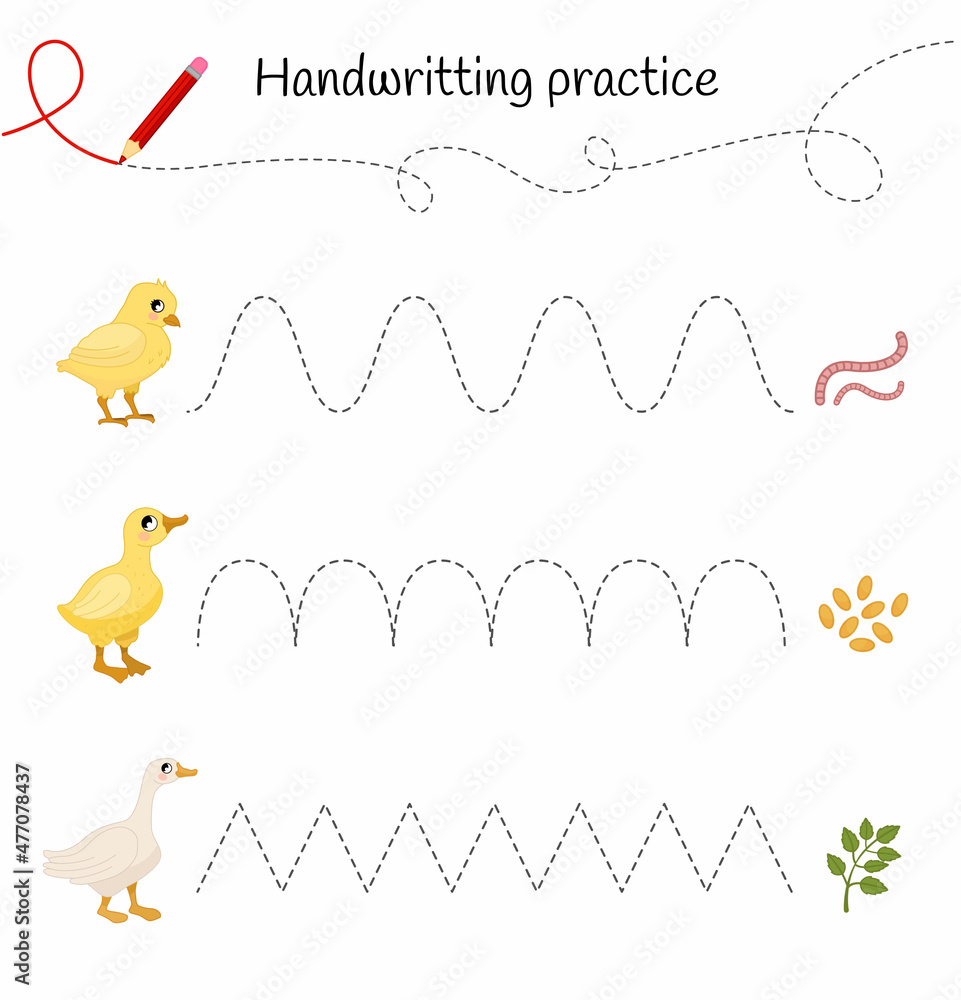 Handwriting practice sheet. Basic writing. Educational game for ...