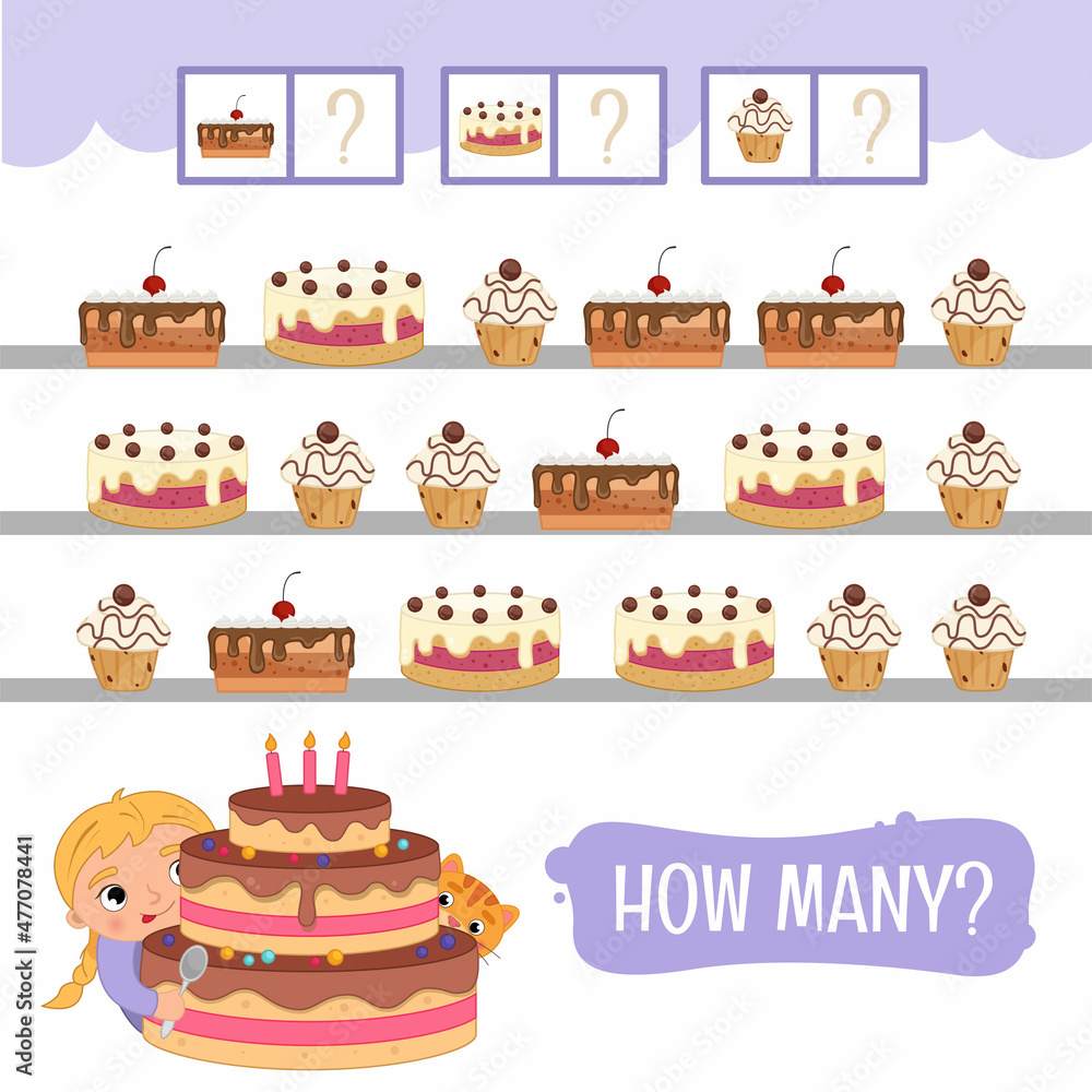 Counting educational children game, math kids activity sheet. How many ...