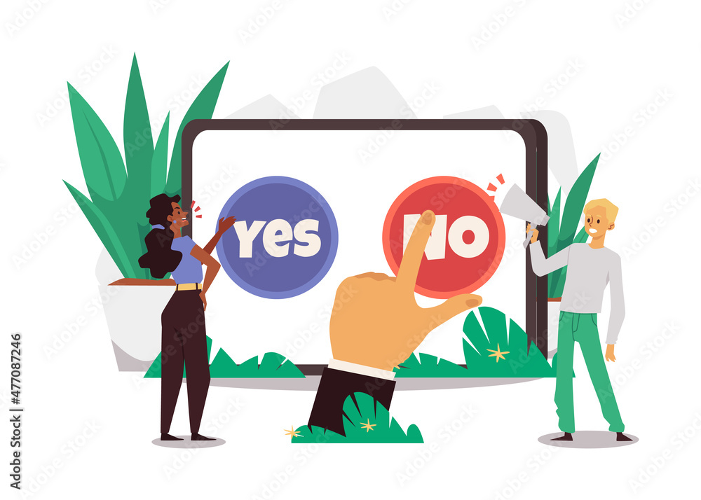 Yes or no answer, decision making process - flat vector illustration ...