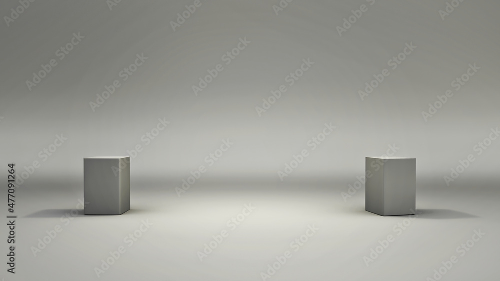 Minimal virtual studio set with two seats. A white, empty broadcast ...