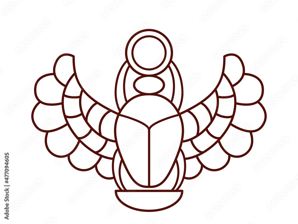 Scarab beetle in outline style, vector icon of egyptian scarab bug ...