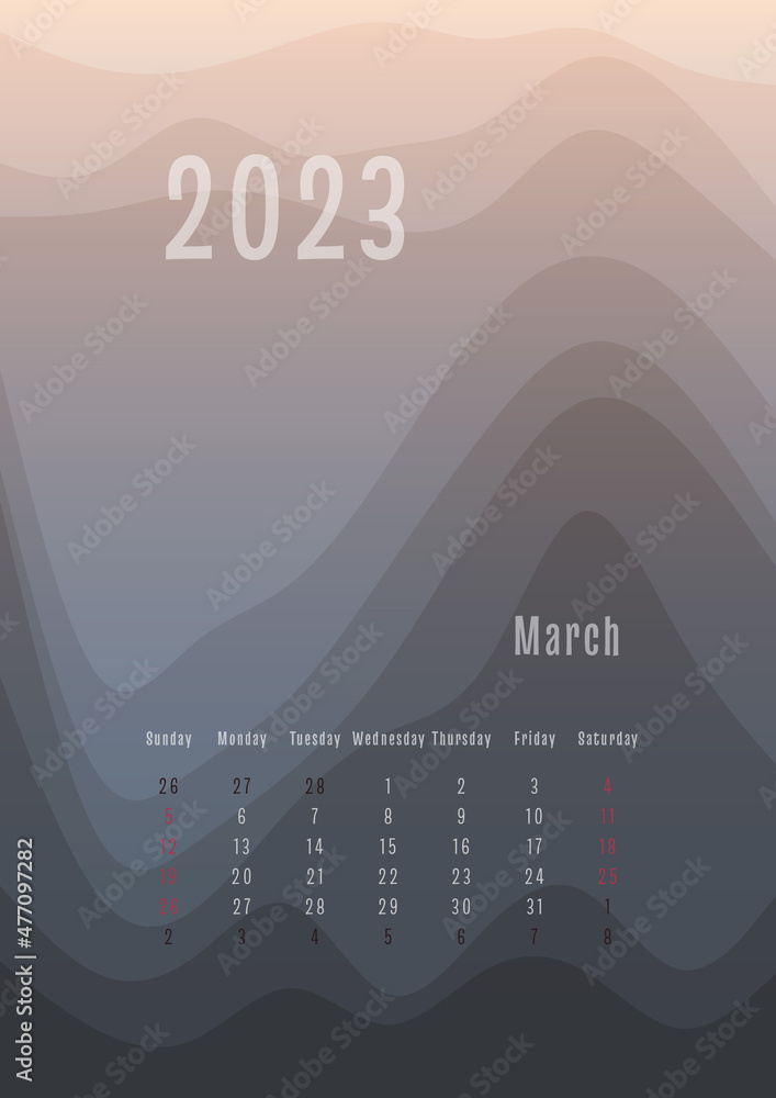 2023 march vertical calendar every month separately. monthly personal ...