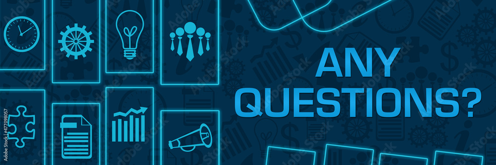 Any Questions Blue Neon Business Shapes Horizontal Stock Illustration ...
