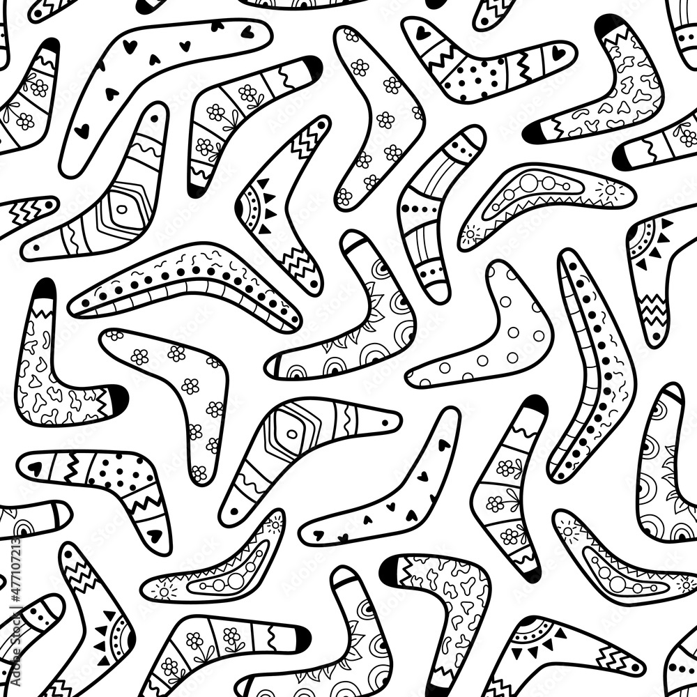 A pattern of boomerangs of different shapes and with different patterns ...