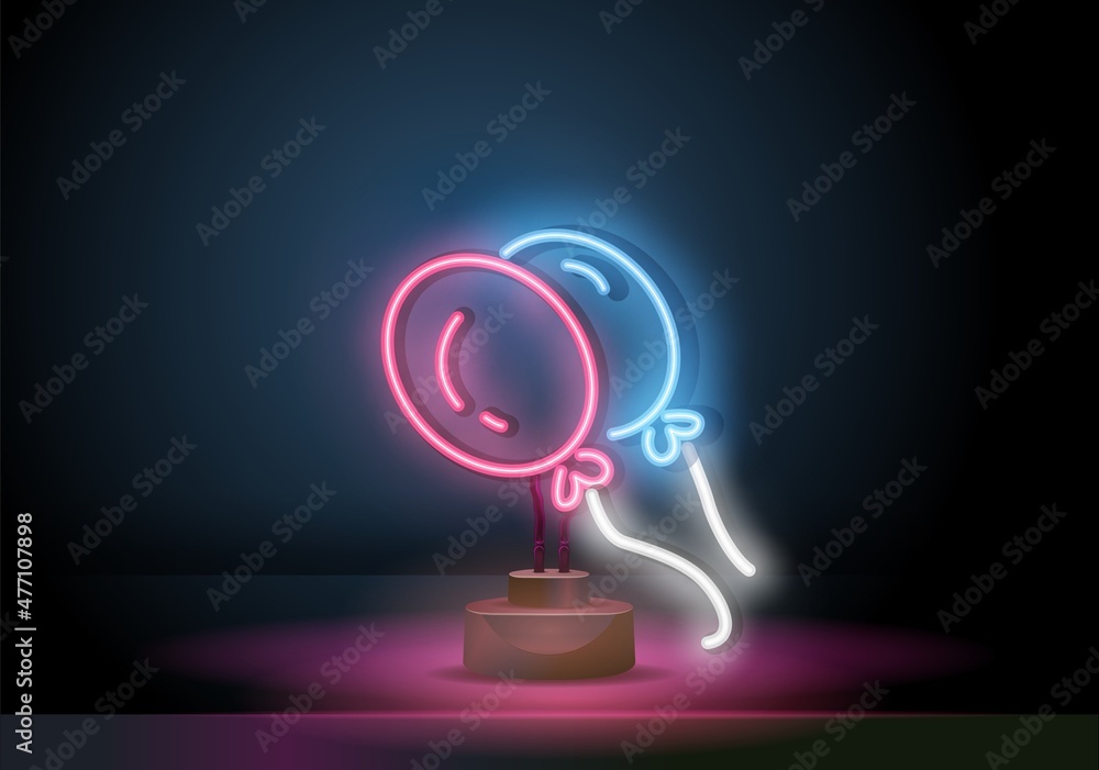 Festive balloons neon sign. Vector realistic isolated neon sign of ...