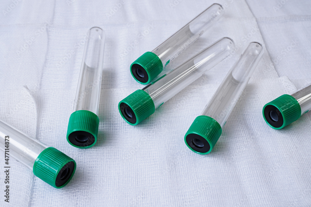 Plastic test tubes with caps for the collection of samples. Blood ...