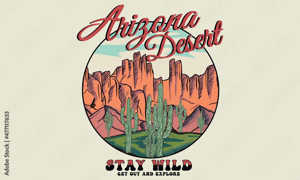 Arizona desert theme vintage color vector artwork for t shirts prints ...