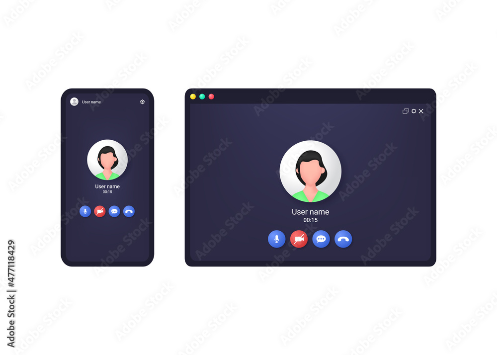 Screen zoom video call with user avatar on multiple devices. Stock ...