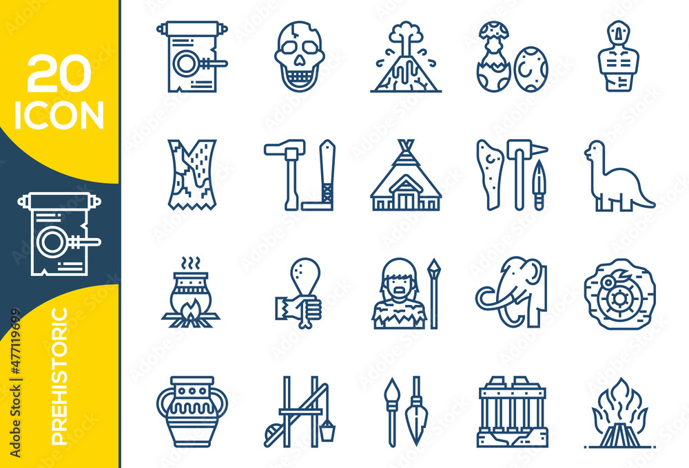 Prehistoric Elements , Thin Line and Pixel Perfect Icons. Prehistoric ...